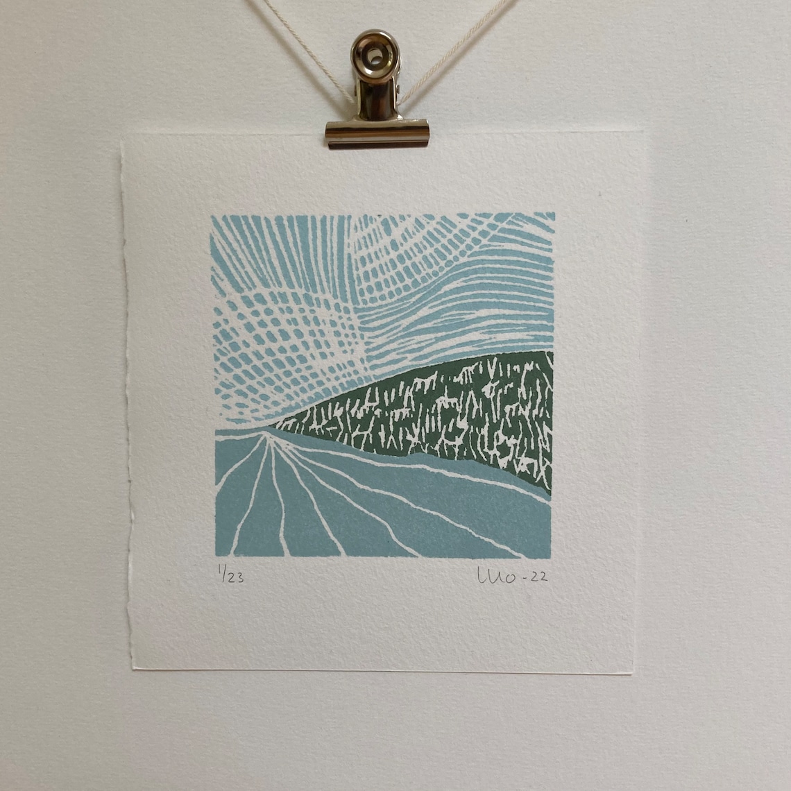 Small Linocut Landscape, Abstract Nature Lino, Blue Art Print, Block ...