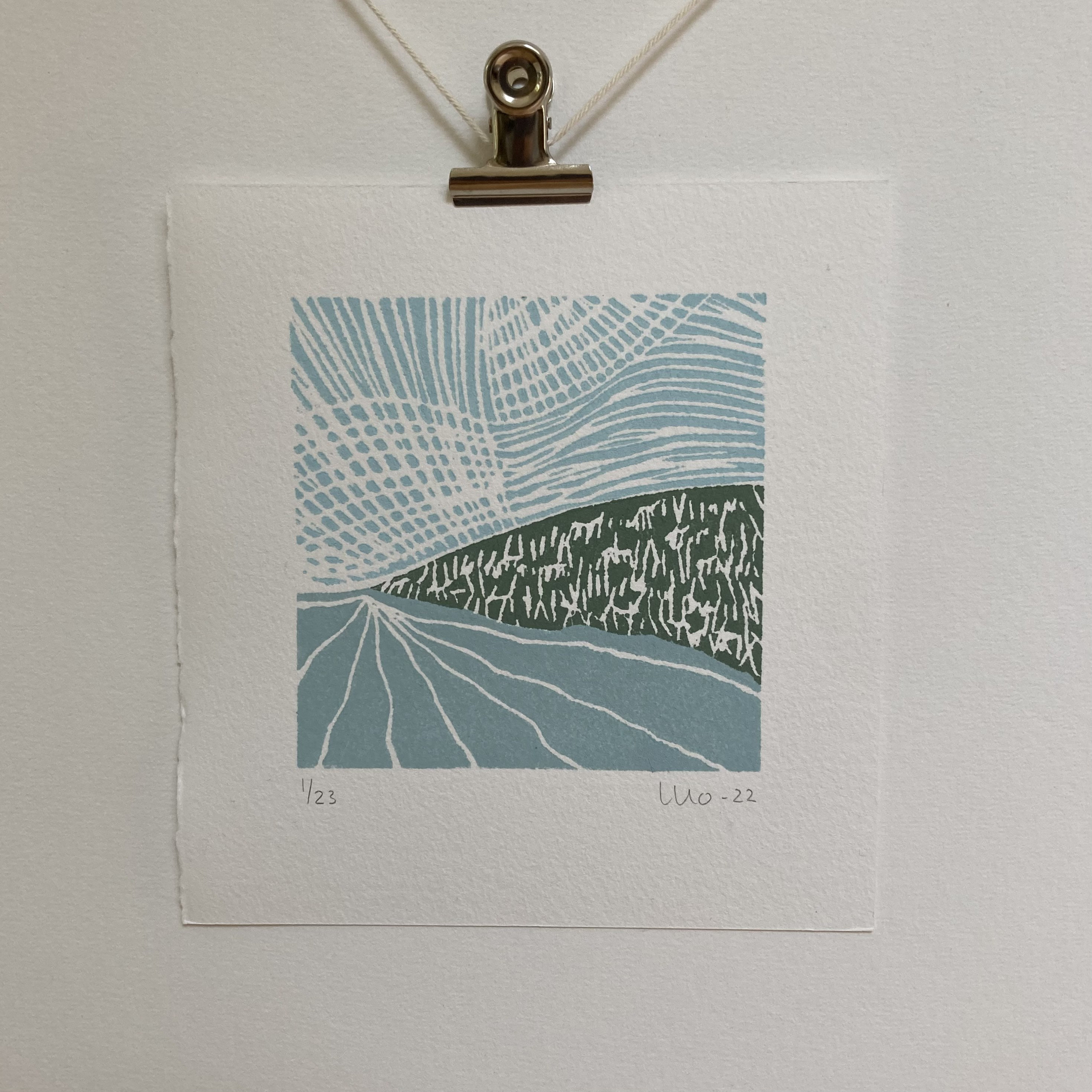 Small Linocut Landscape, Abstract Nature Lino, Blue Art Print, Block ...