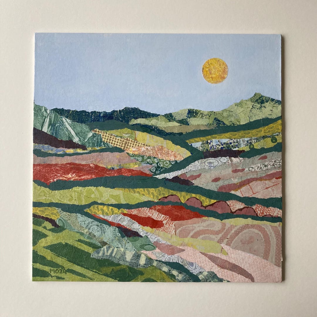 Collage Mixed Media Art, Original Landscape Painting, Nature Home Decor ...