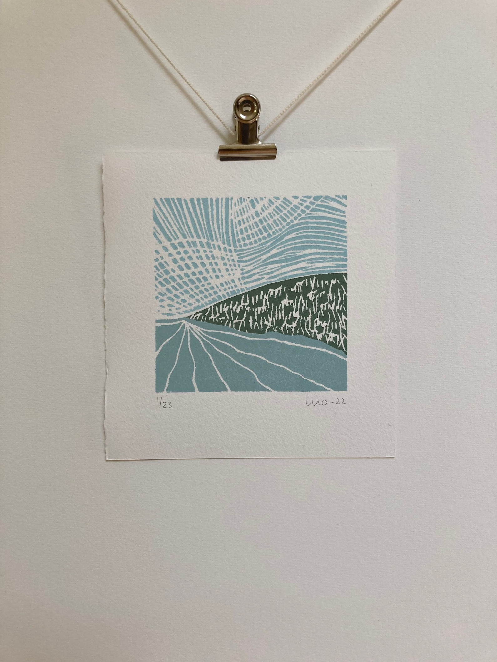 Small Linocut Landscape, Abstract Nature Lino, Blue Art Print, Block ...