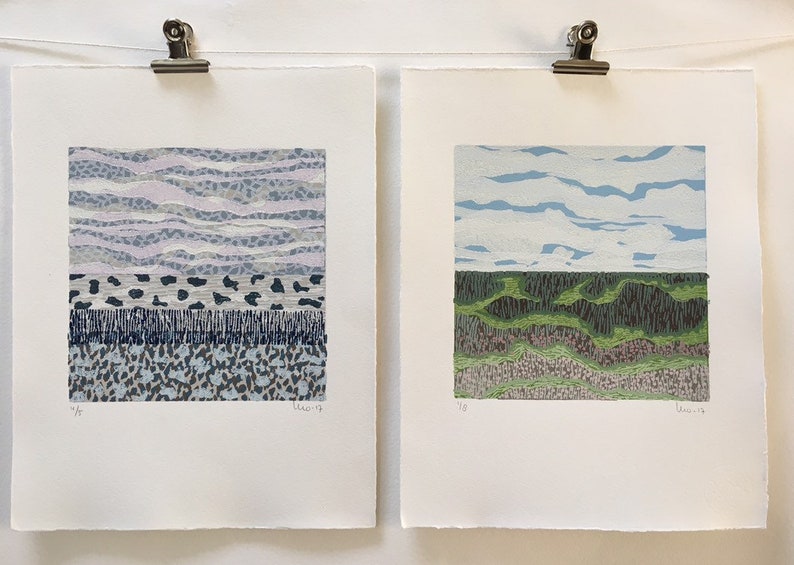 Linocut Art Print Modern Linocut Abstract Landscape | Etsy