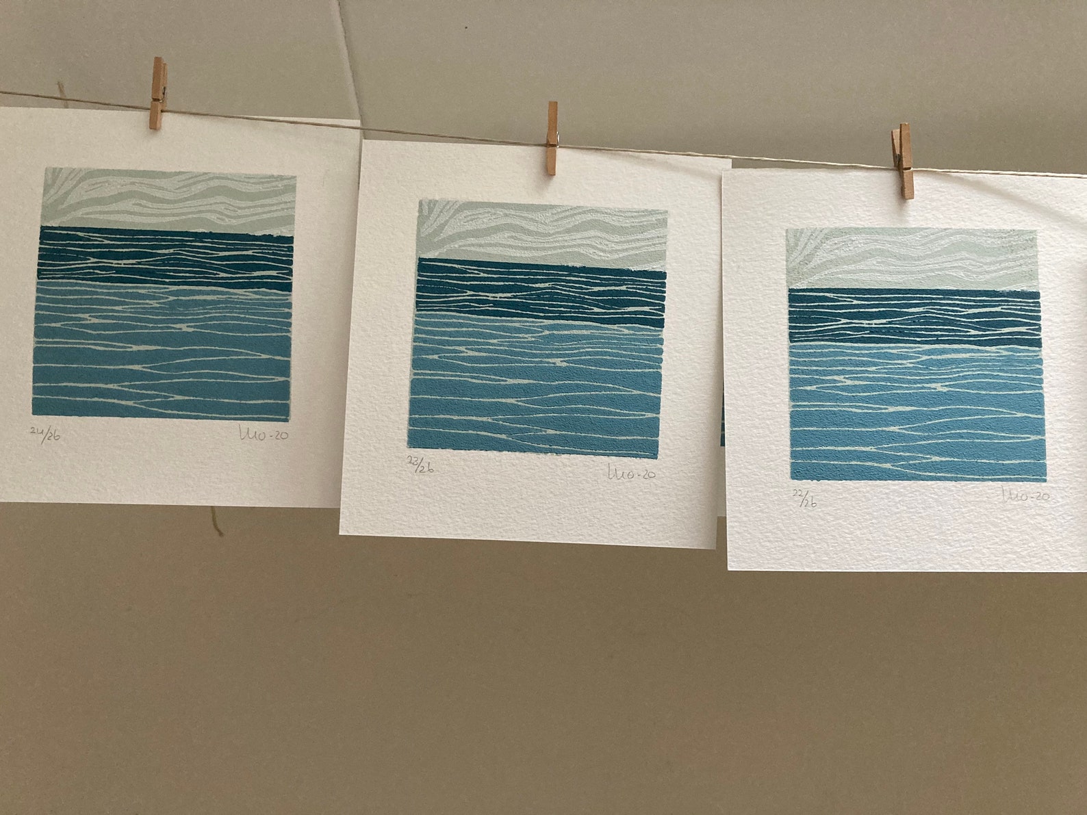 Sea Linocut Print, Blue Small Art, Original Abstract Lino Print ...