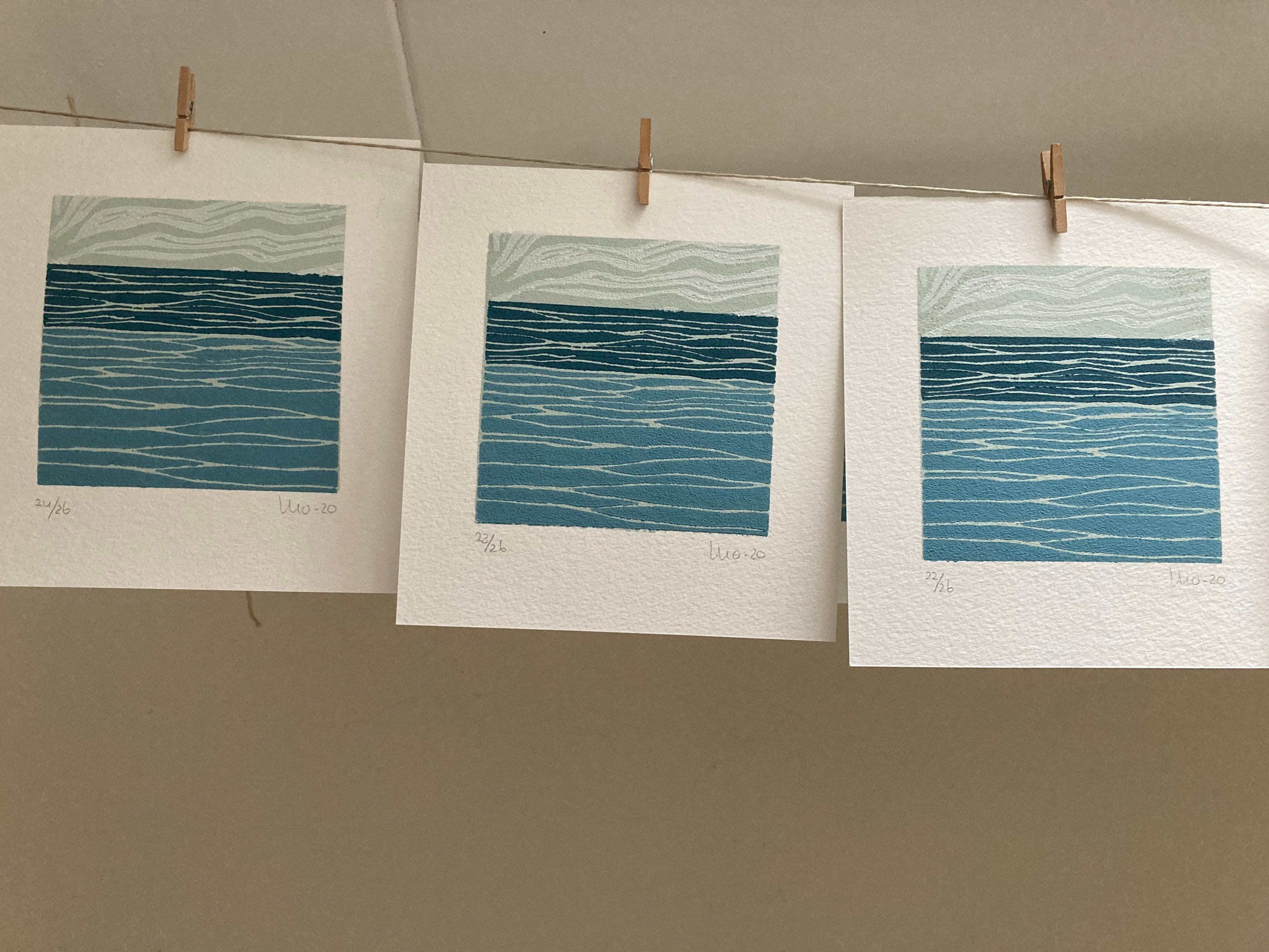 Sea Linocut Print Blue Small Art Original Abstract Lino - Etsy