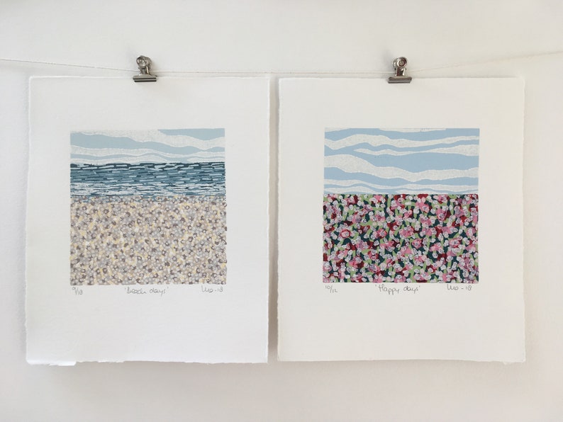 Original Print, Linocut Print, Sea Linocut, Beach Landscape, Abstract ...