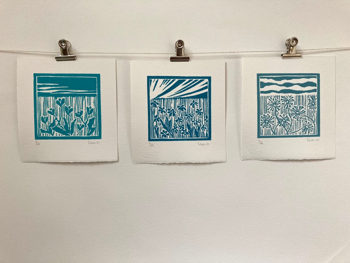 Original Linocut Small Lino Print Abstract Landscape | Etsy