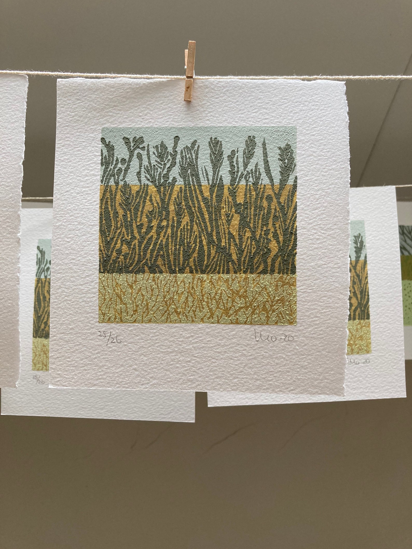 Flower Field Linocut, Small Abstract Landscape, Original Lino Print Art ...
