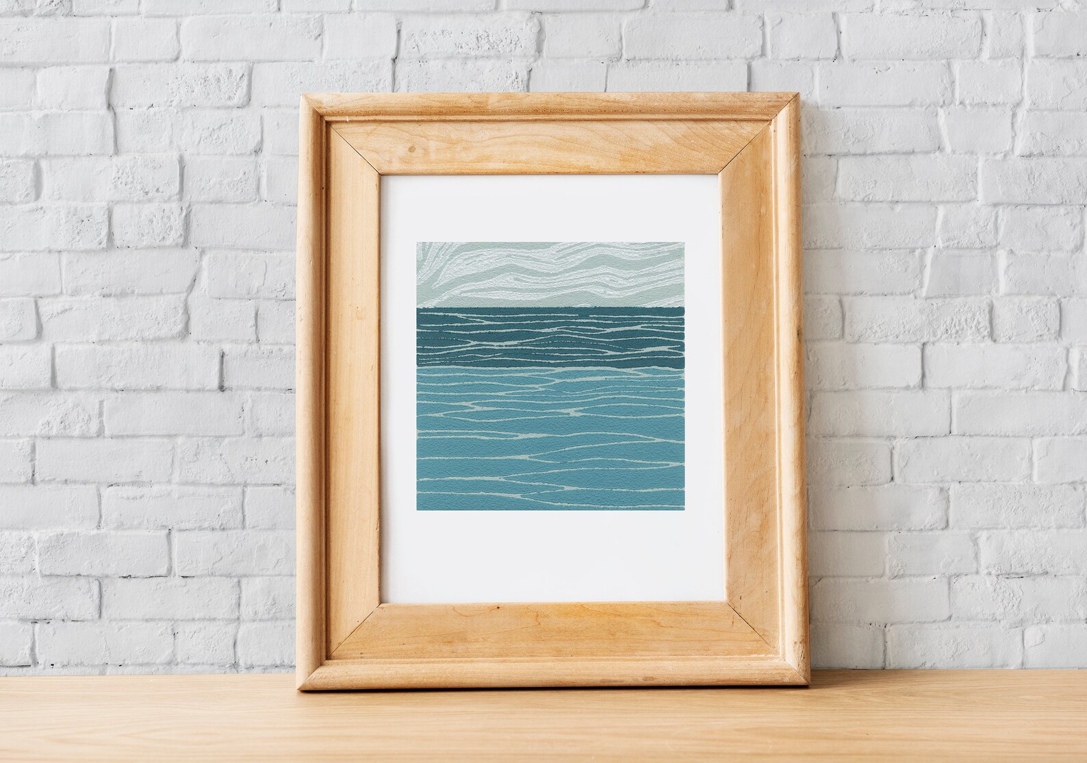 Sea Linocut Print, Blue Small Art, Original Abstract Lino Print ...
