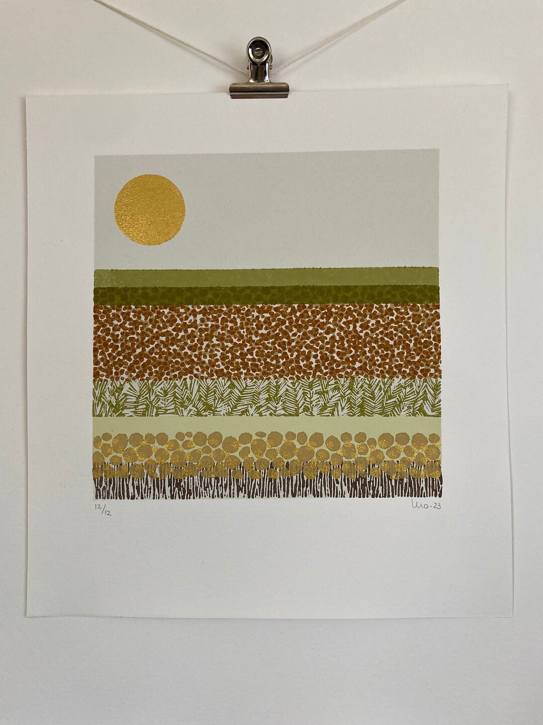 Linocut Landscape, Minimalist Art Print, Golden Sun, Summer Print ...