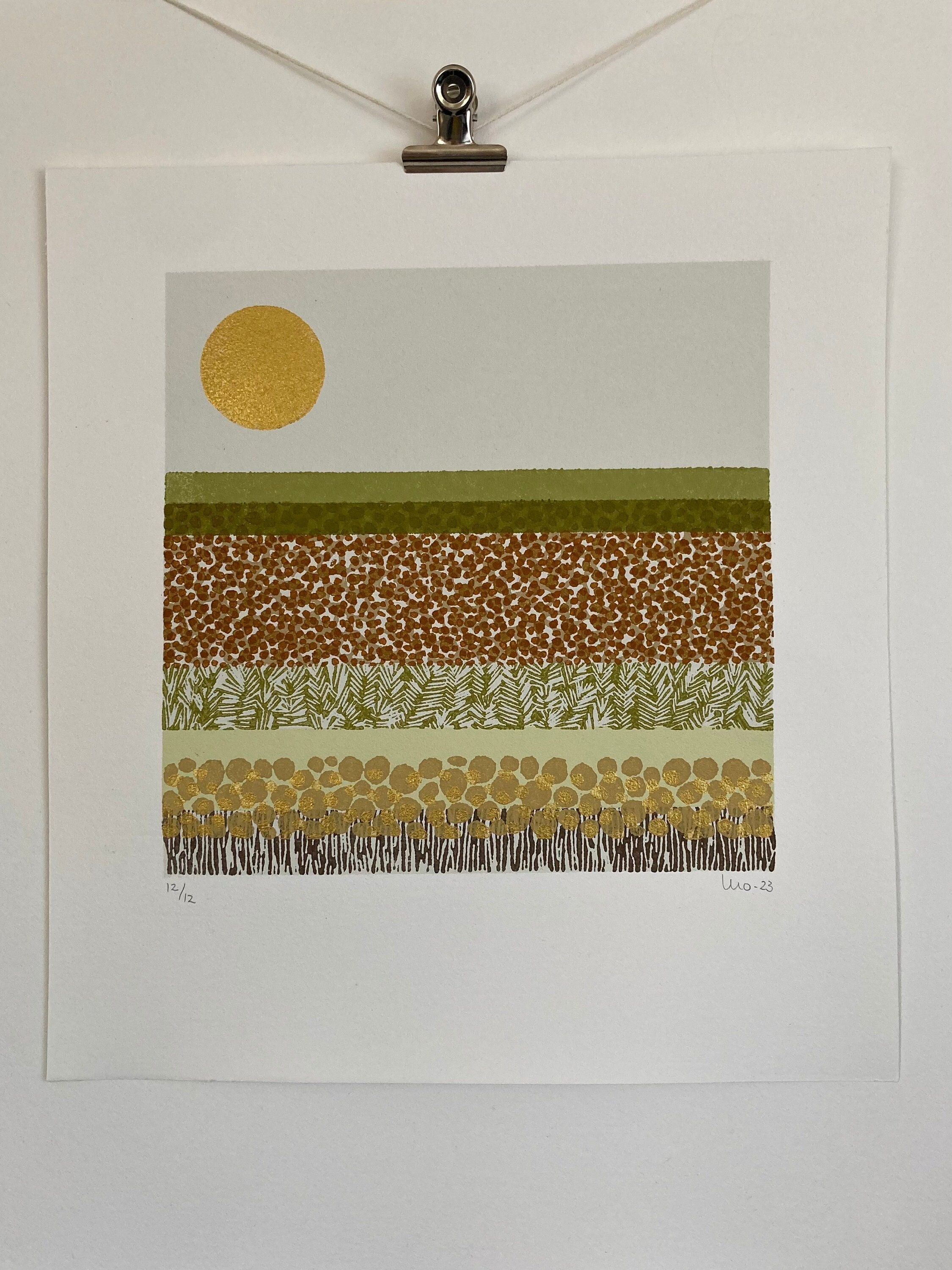 Linocut Landscape, Minimalist Art Print, Golden Sun, Summer Print ...
