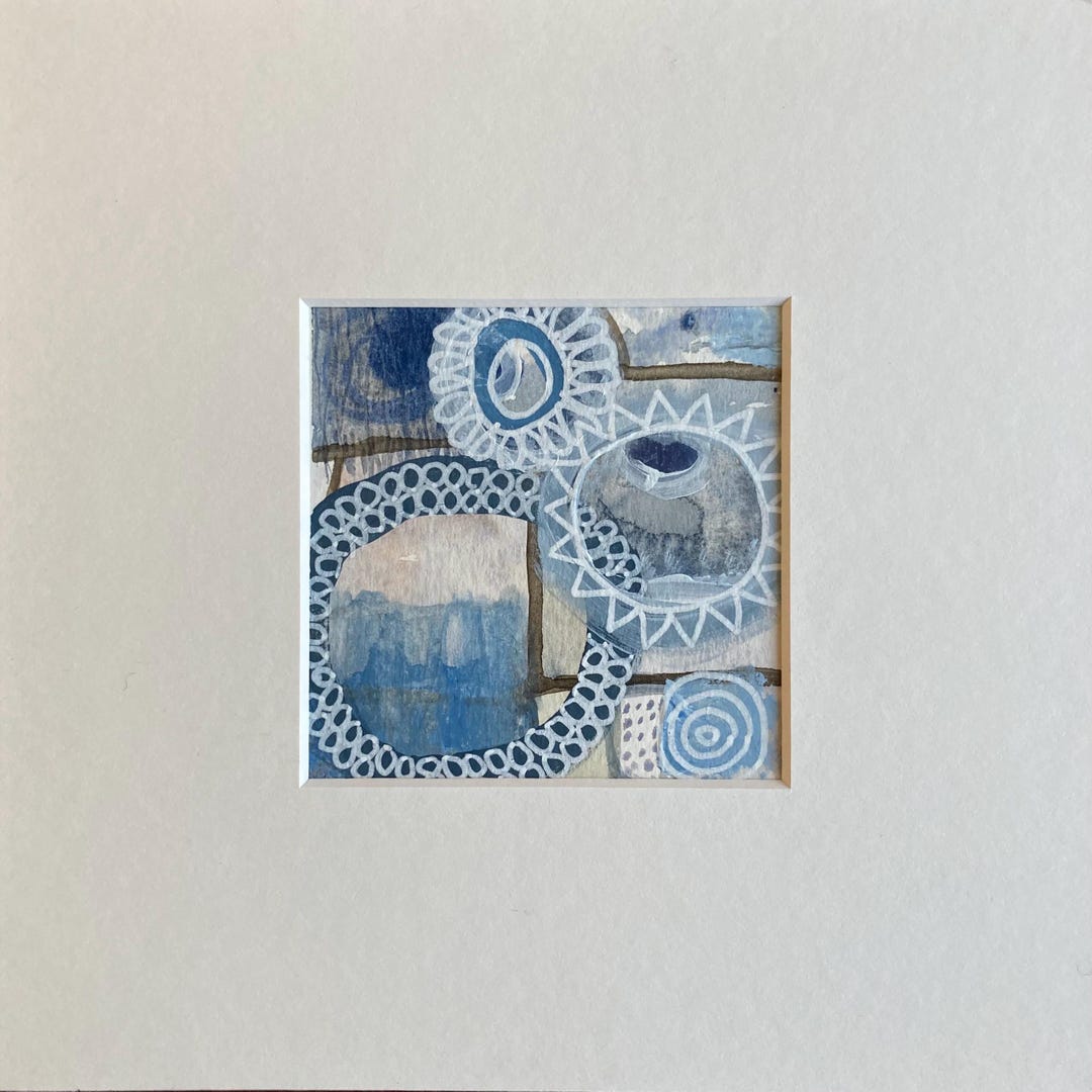 Abstract Blue Watercolor, Small Wall Art, Original Home Decor, Mounted ...