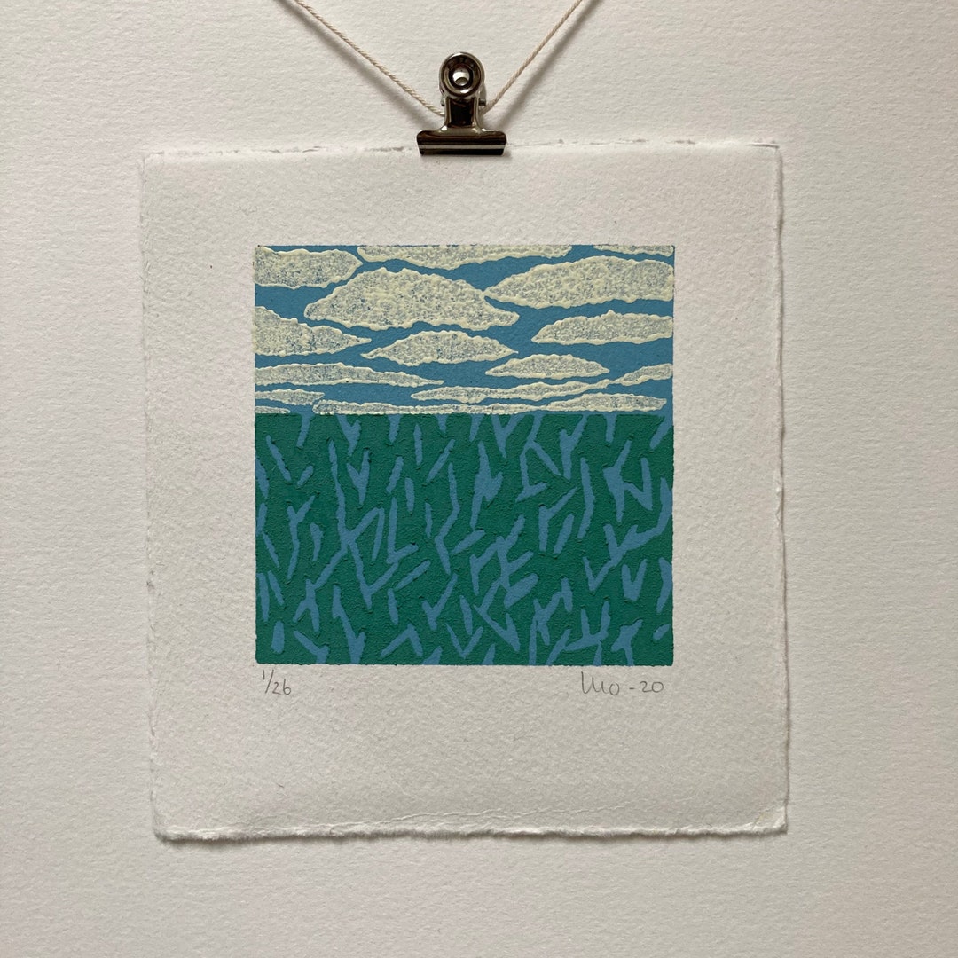 Small Linocut Landscape, Abstract Nature Lino, Green Art Print, Block ...