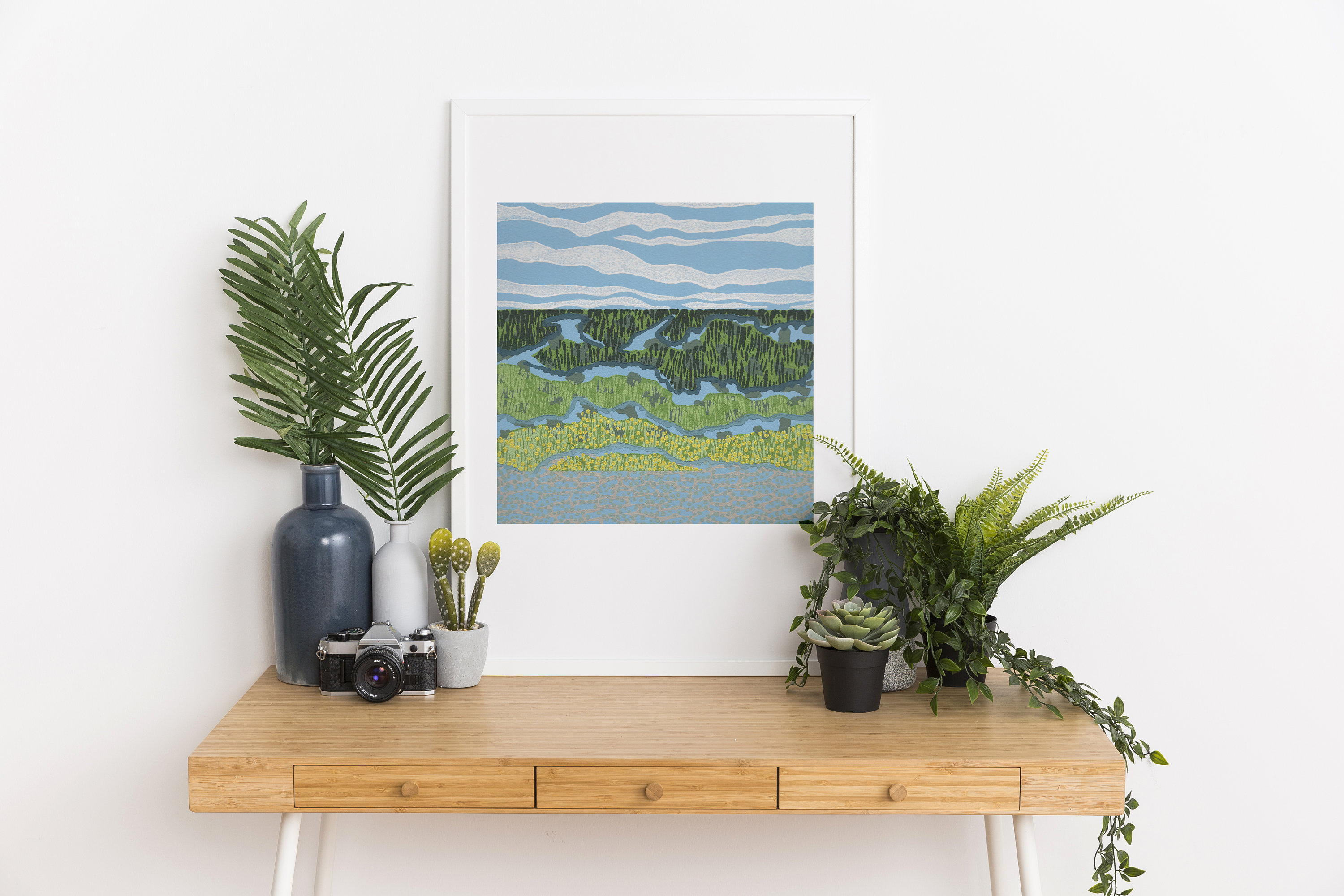 Linocut Landscape, Abstract Linocut, Nature Lino, Green Art Print ...