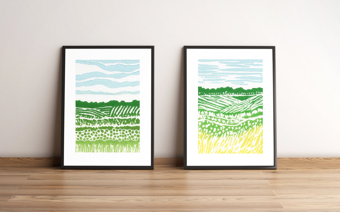 Small Linocut Green Landscape Abstract Original Lino Print - Etsy