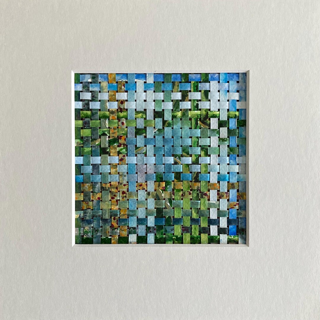 Paper Weaving Wall Hanging Art, Mounted Paper Quilt, Modern Watercolor ...