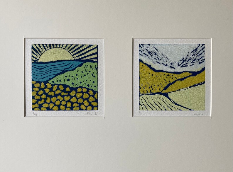 Lino Print Sunrise Art, Small Linocut Landscape, Sunset Art Print ...