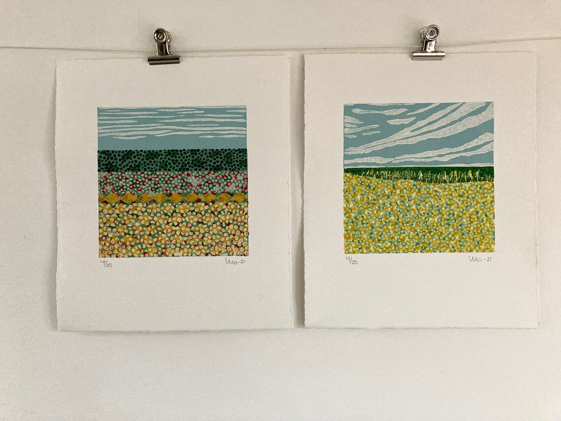 Linocut Flower Field Original Landscape Abstract Art Block | Etsy