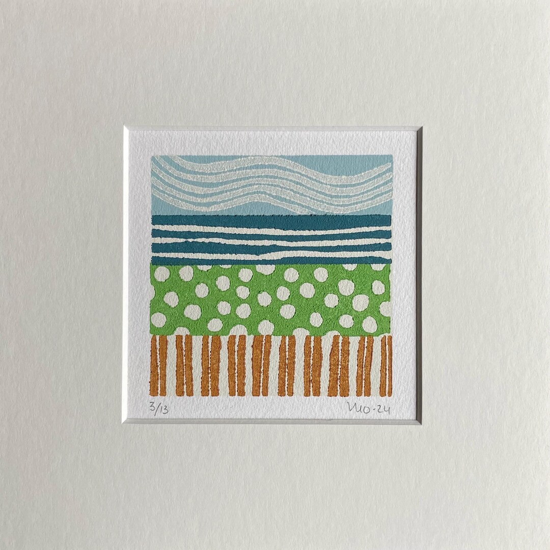 Small Linocut Landscape, Abstract Nature Lino, Green Art Print, Block ...