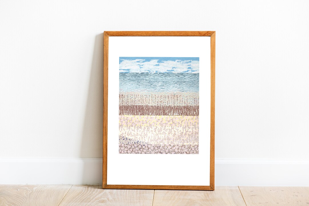 Sea Linocut Print, Abstract Landscape Print, Modern Print, Lino Print ...