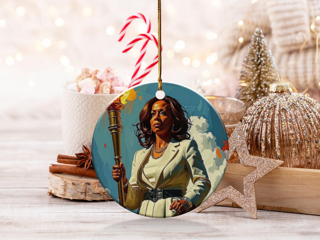 Kamala Harris Art Ornament, Female Leader Holding Torch, Motivational ...