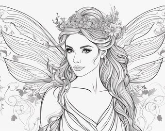 Cute Fairy With Butterflies Coloring Page for Adults Downloadable File ...