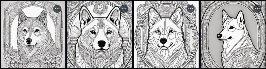 Set of 4 Doge Dog Adult Coloring Pages - Etsy