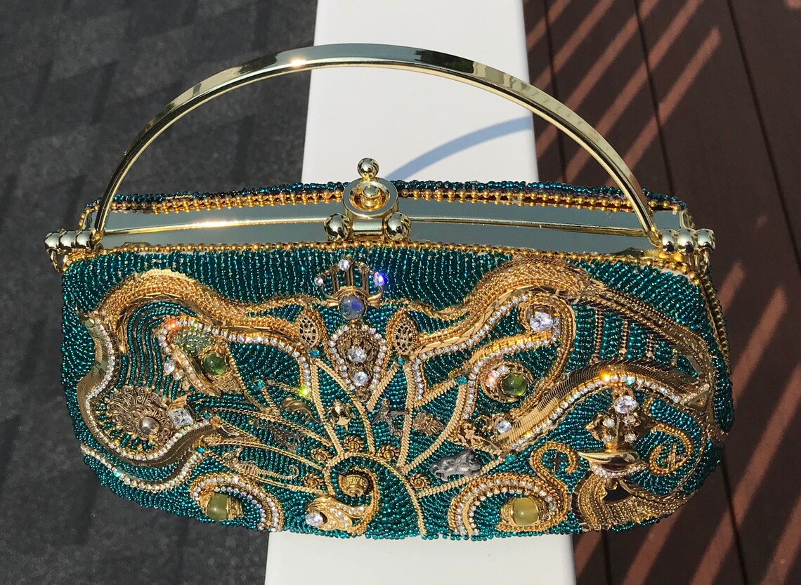 Handmade Blue Jeweled Handbag - Etsy
