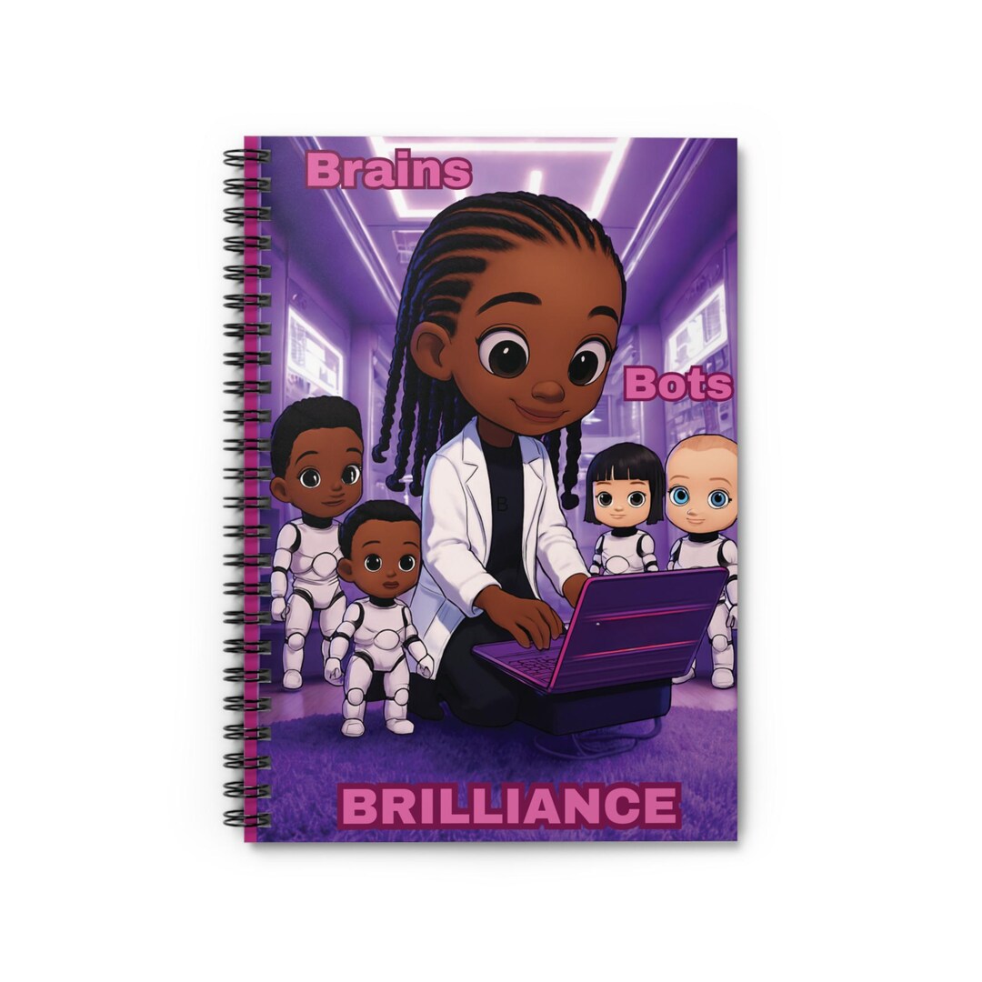 Spiral Notebook - Multi Cultural Girl in Futuristic Lab, Ruled Line ...