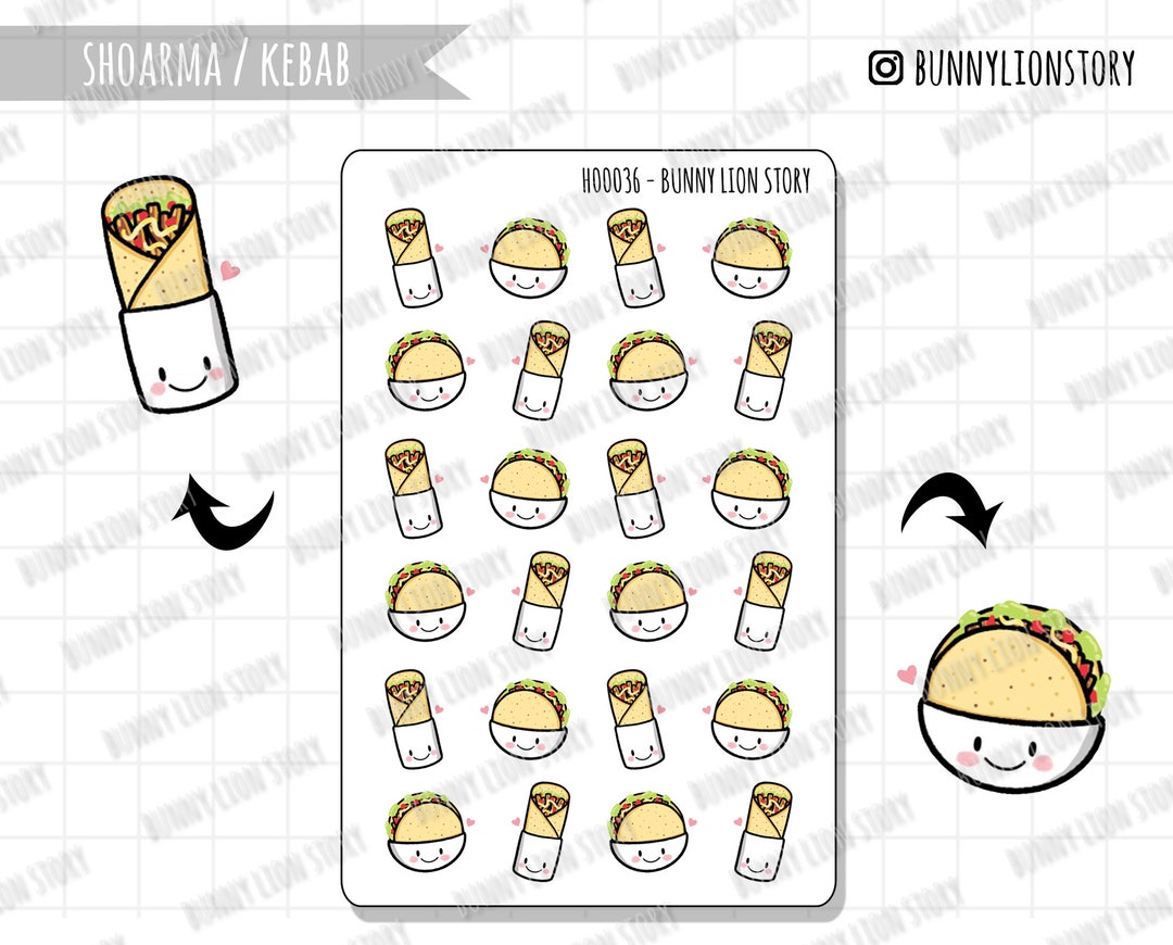 Kebab Shoarma Shawarma Meal Snack Cute Kawaii Planner Scrapbook Bullet ...
