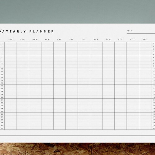 Yearly Planner Printable Vertical Year at a Glance | Etsy