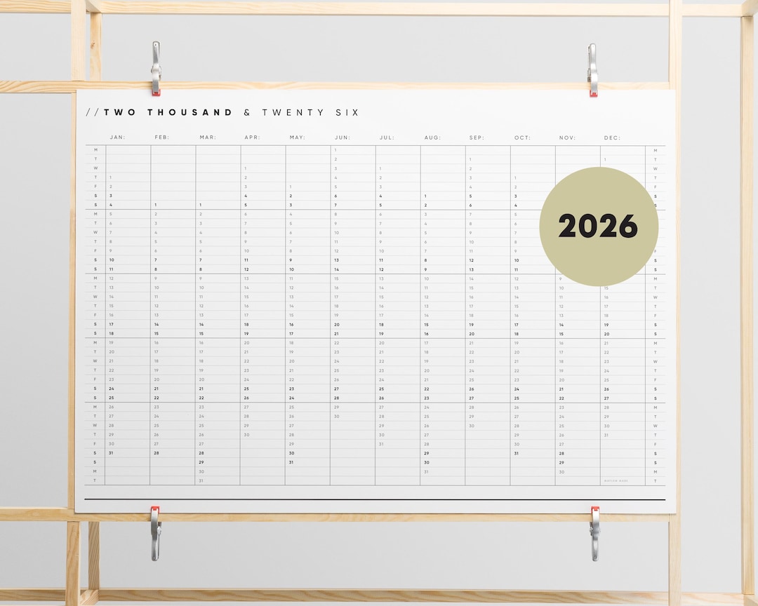 2026 Printable Yearly Wall Planner | Minimal A2 & A1 Landscape Calendar ...