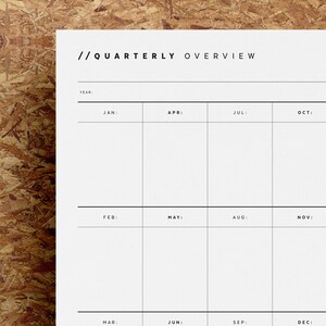 Quarterly Overview Printable | Undated Project Organiser | Year at A ...