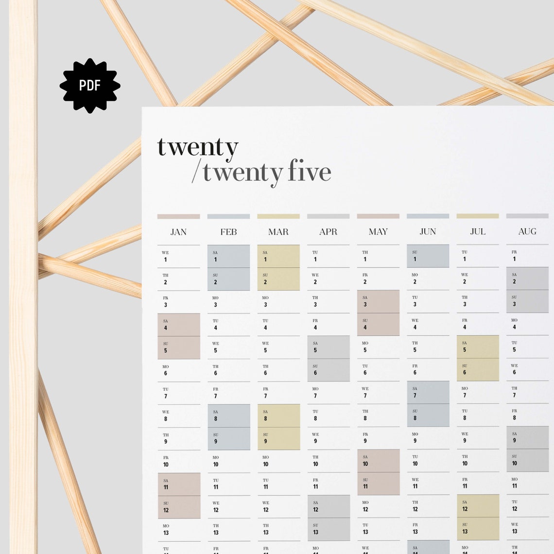 Printable PDF | 2025 Full Year Wall Planner | A2 & A1 Portrait Yearly ...