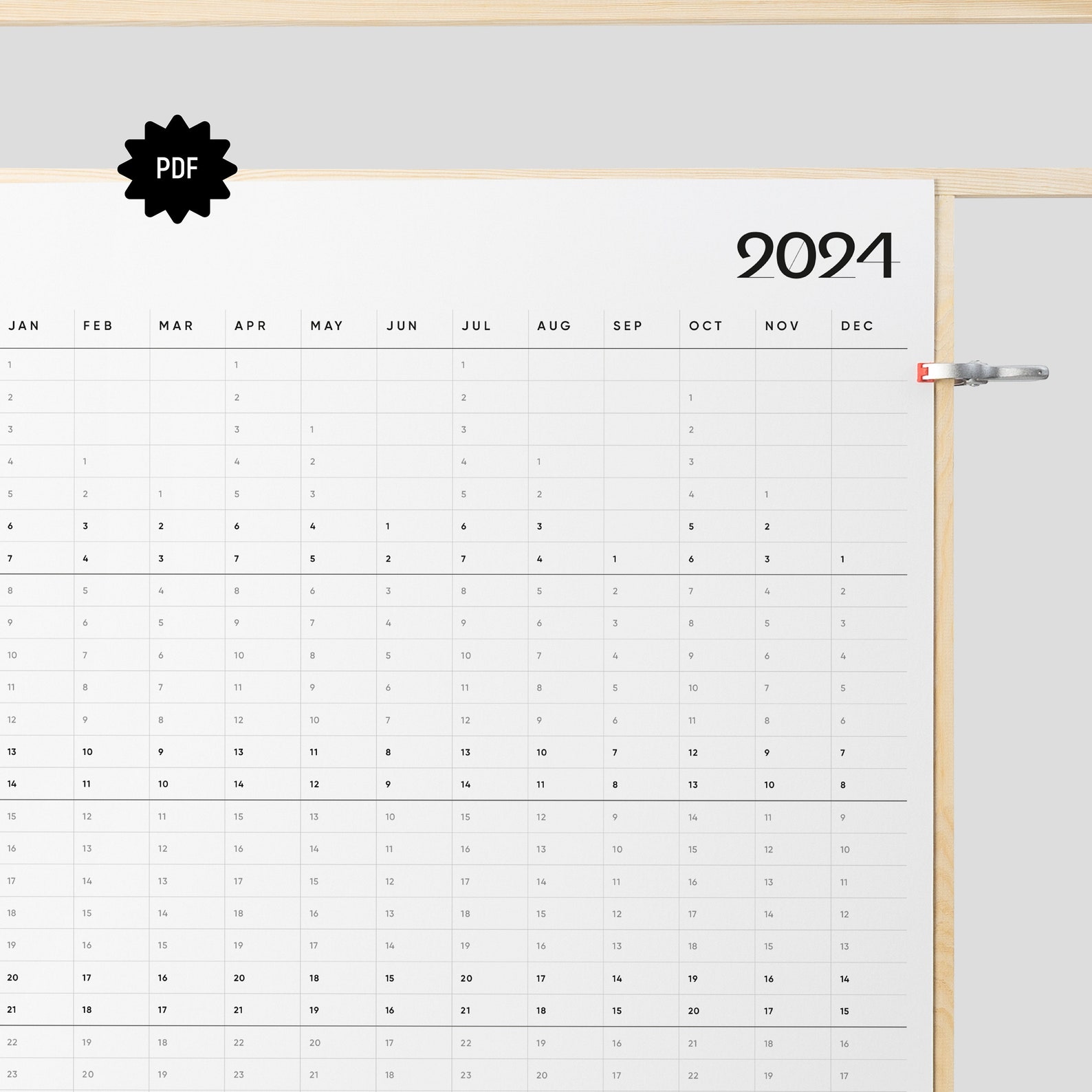 Printable PDF 2024 Minimal Portrait Wall Planner A2 & A1 Full Year ...