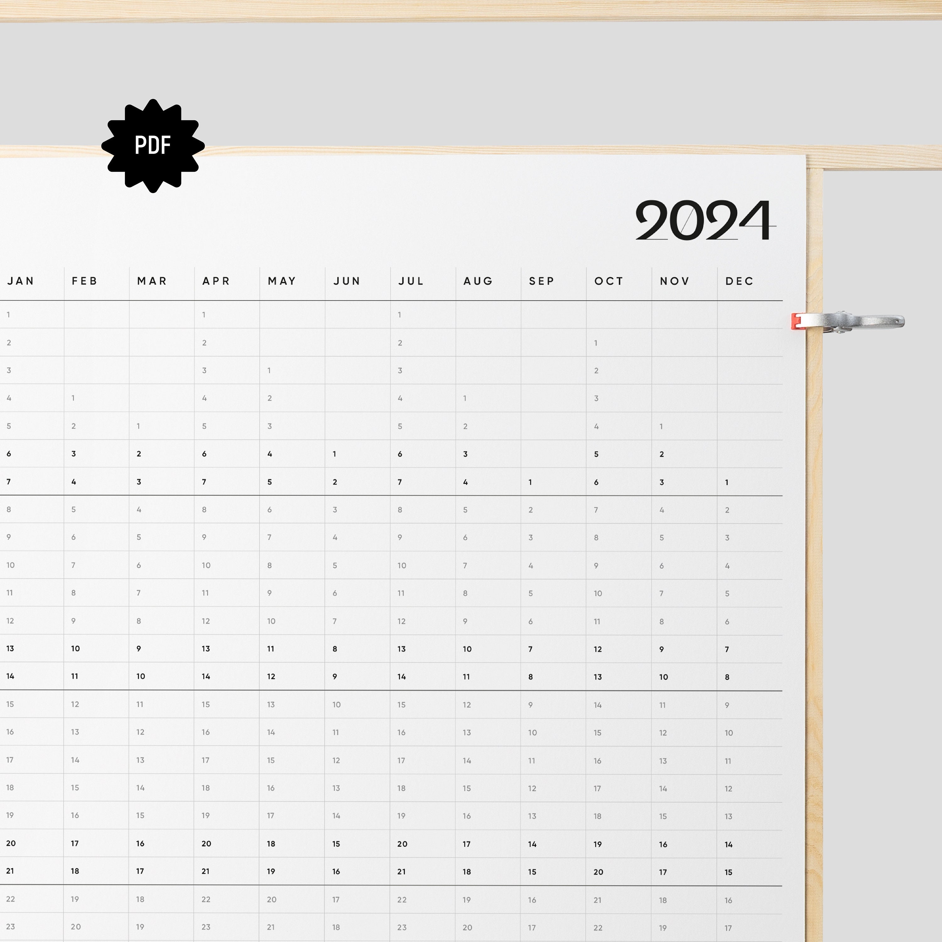 Printable PDF 2024 Minimal Portrait Wall Planner A2 & A1 Full Year ...