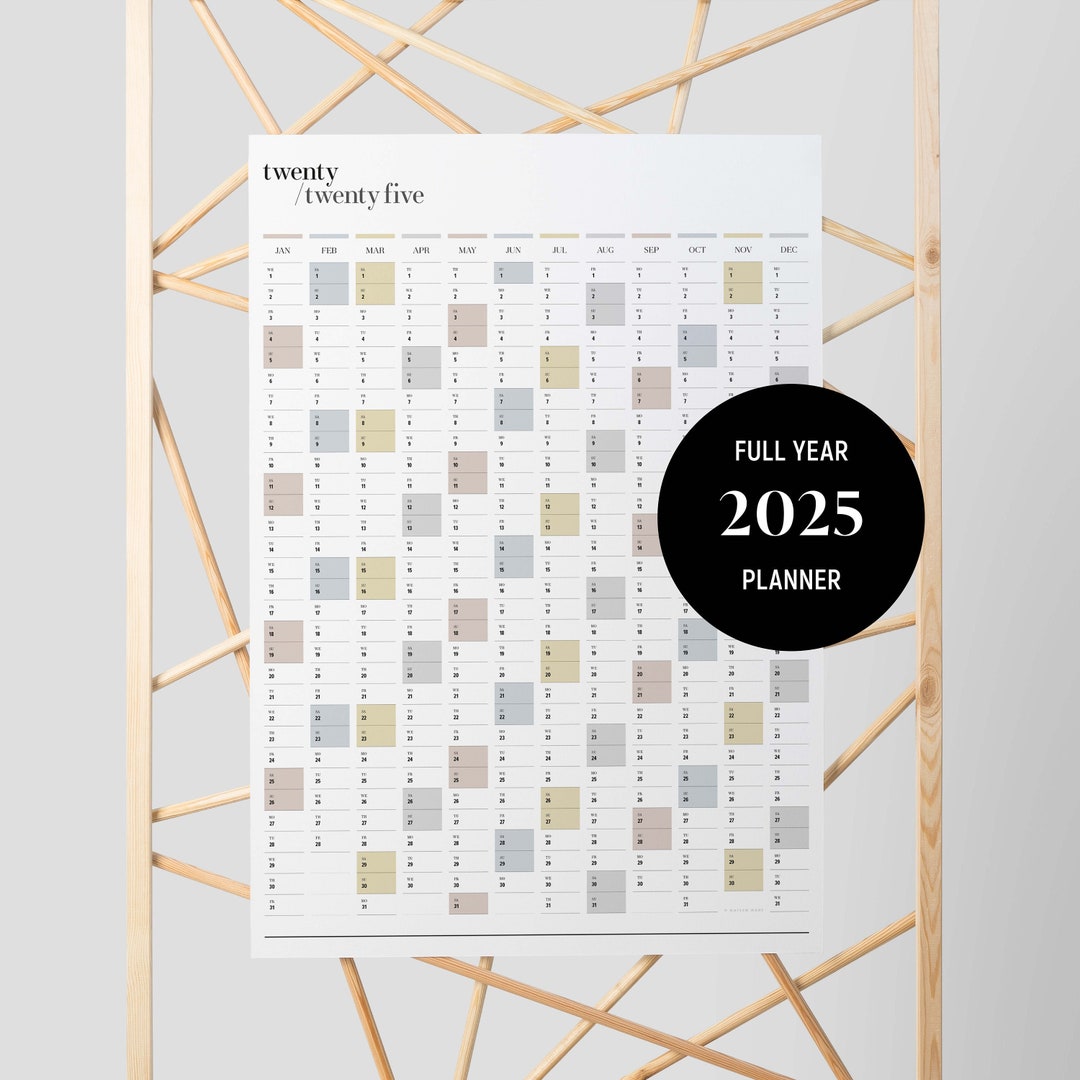 Printable PDF | 2025 Full Year Wall Planner | A2 & A1 Portrait Yearly ...