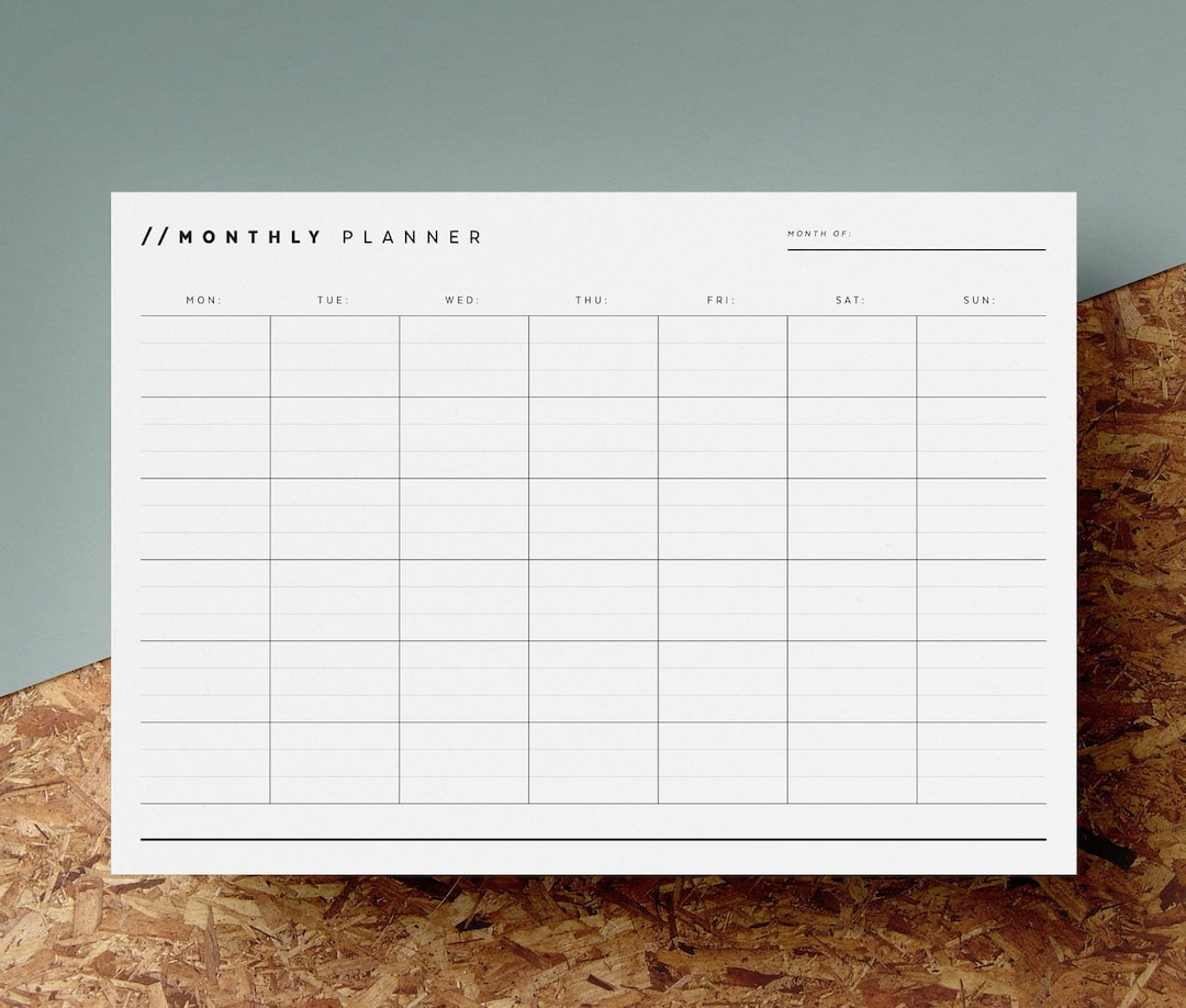 Undated Monthly Planner Printable PDF | Any Month Calendar | Minimalist ...