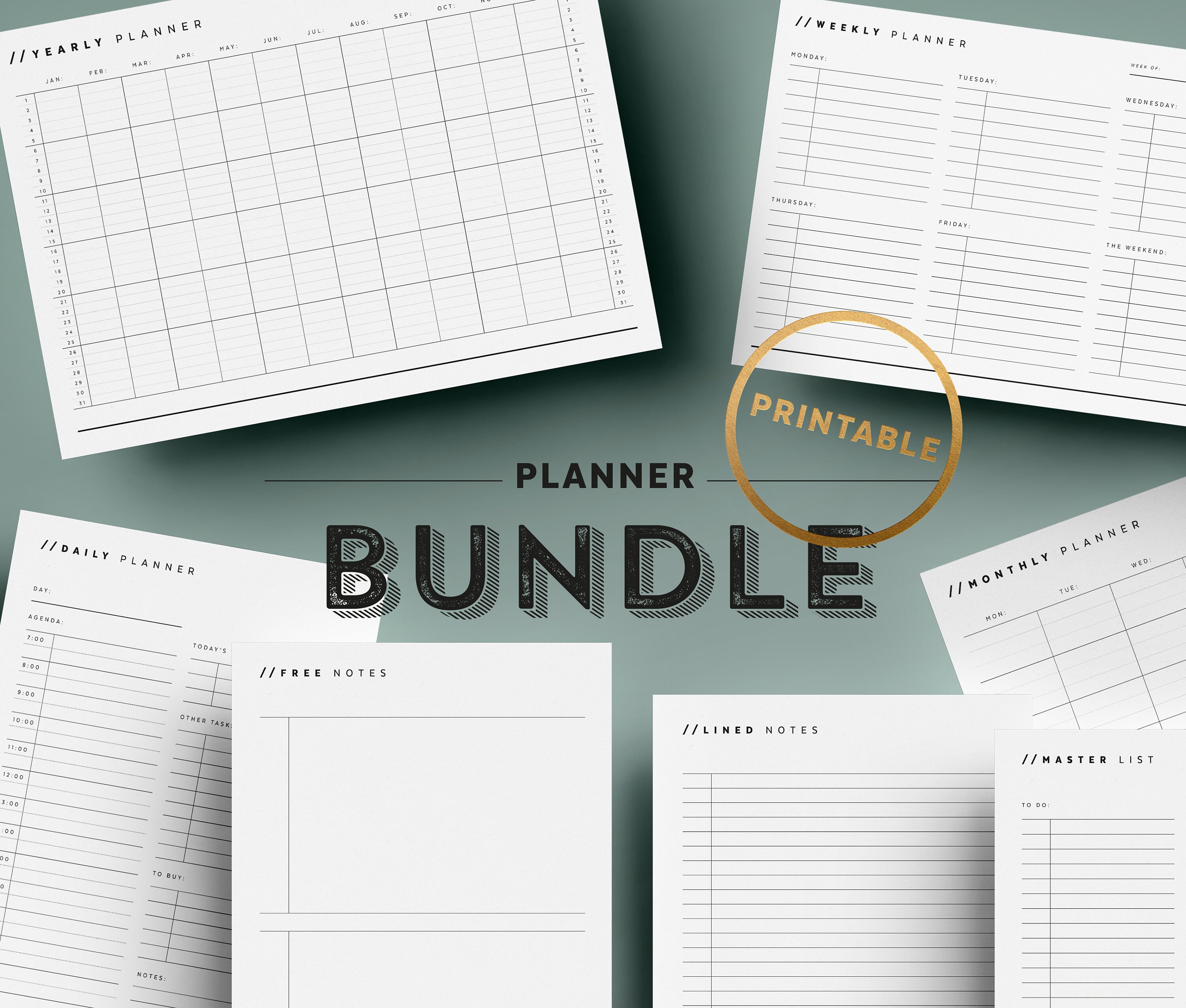 Printable Planner Bundle | Undated Planner Pages | Yearly Monthly ...