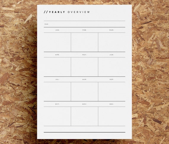 Blank Yearly Overview Printable Undated Year Planner Year | Etsy