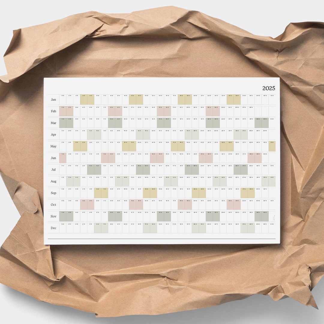 Printable PDF | 2025 Full Year Wall Planner | A2 & A1 Landscape ...