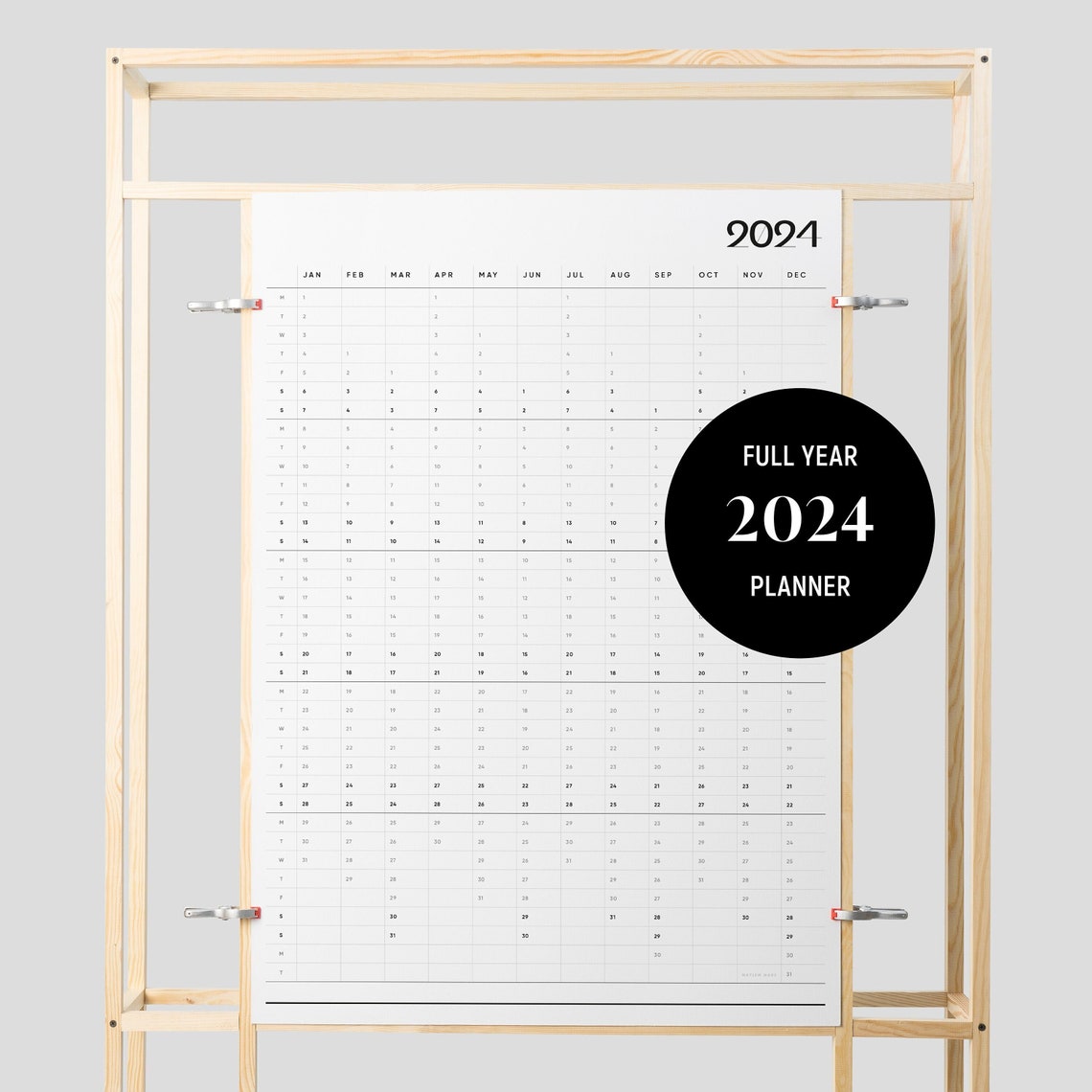Printable PDF 2024 Minimal Portrait Wall Planner A2 & A1 Full Year ...