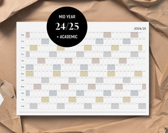 2024-2025 Academic Year Wall Calendar UK Rainbow Printable Year Planner ...