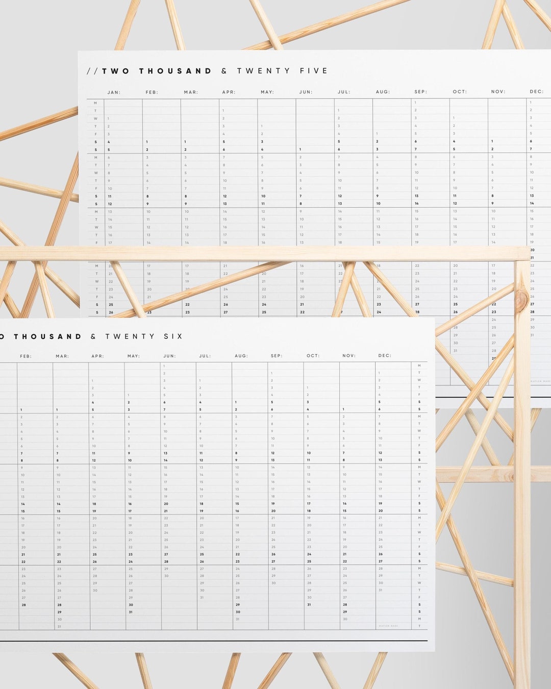 Printable PDF | 2025 + 2026 Wall Planner Duo | A2 + A1 Minimal Yearly ...