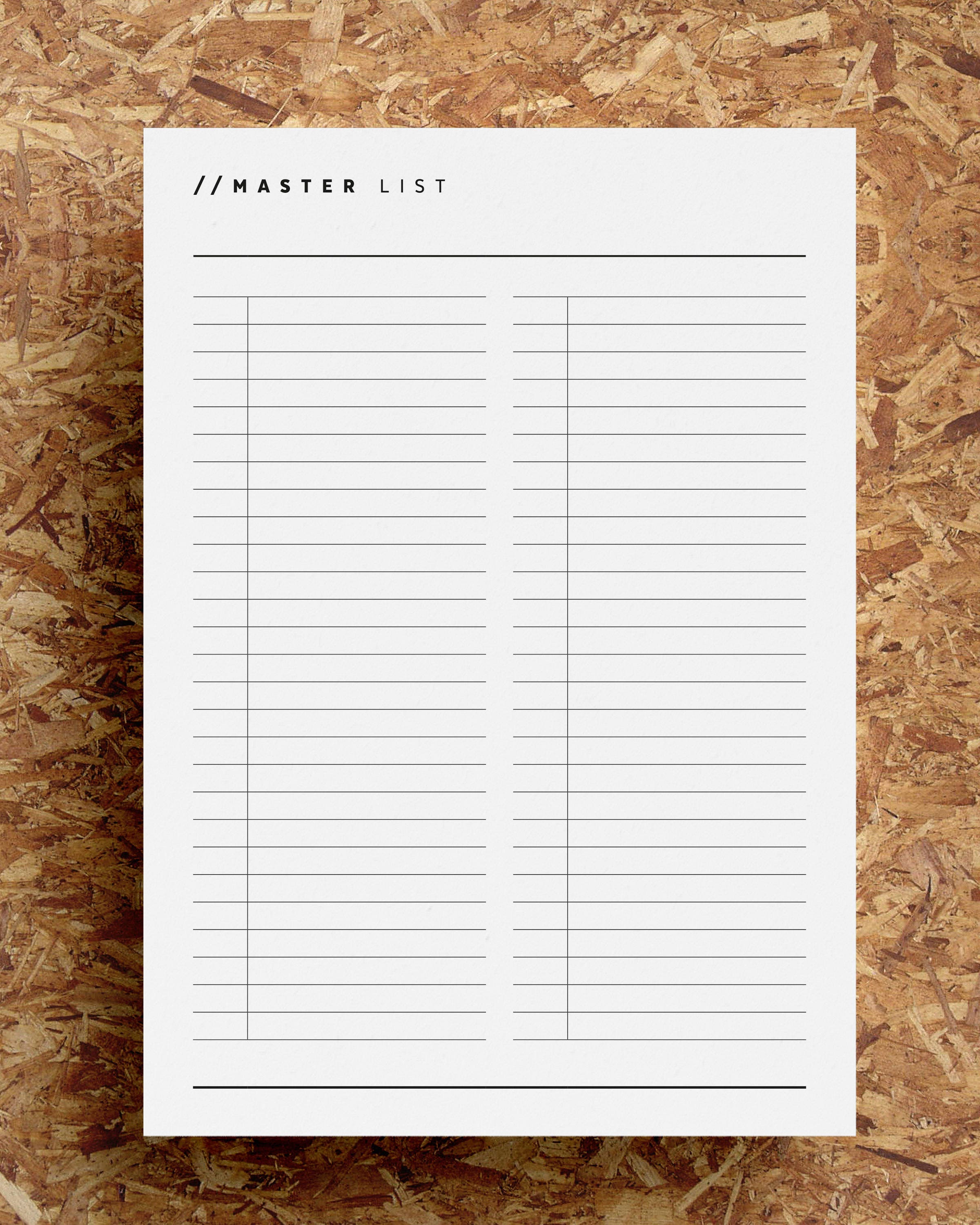 Master Task List Printable Task Planner Master To Do List Etsy Ireland