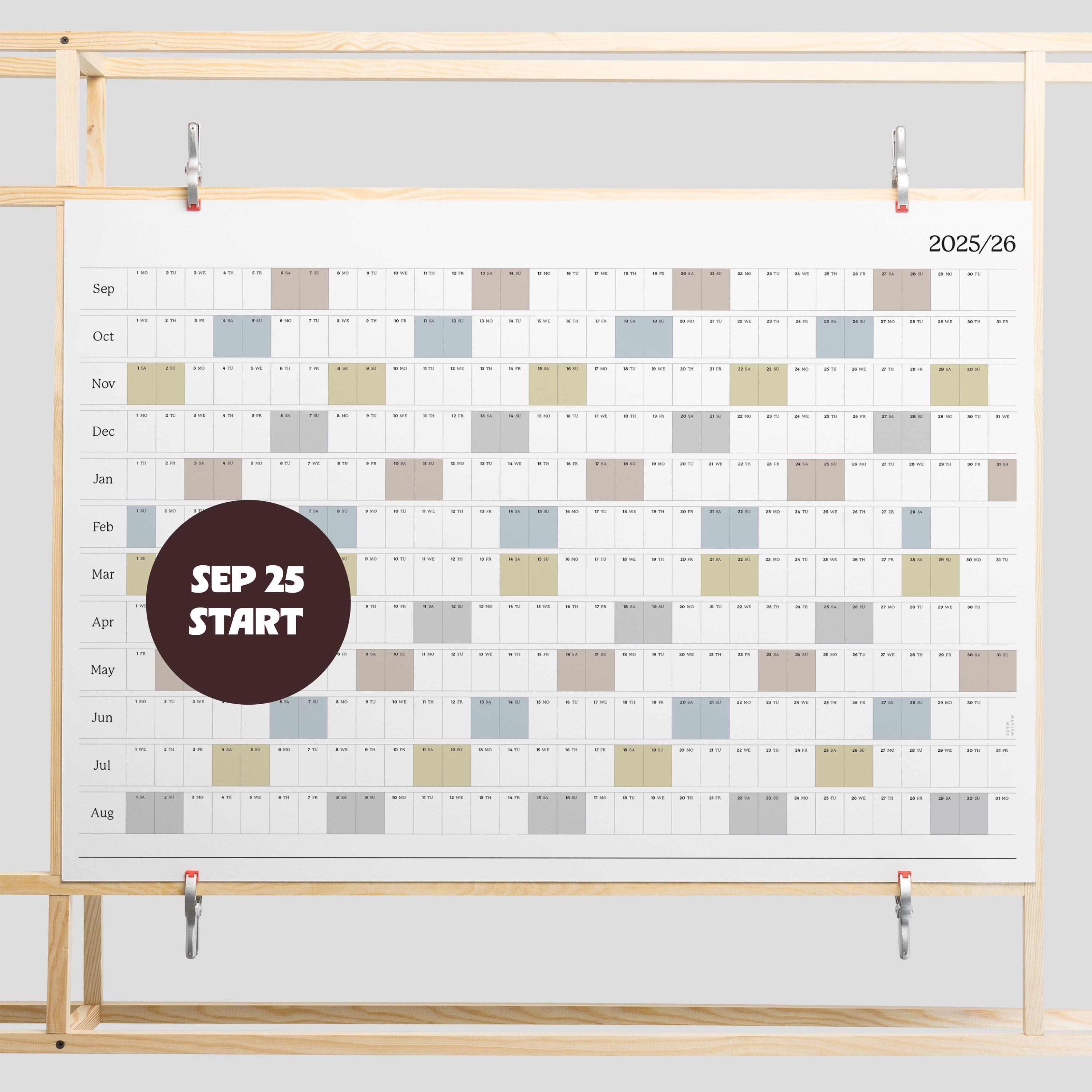 Printable 2025-2026 Academic Mid Year Wall Planner | September Start ...