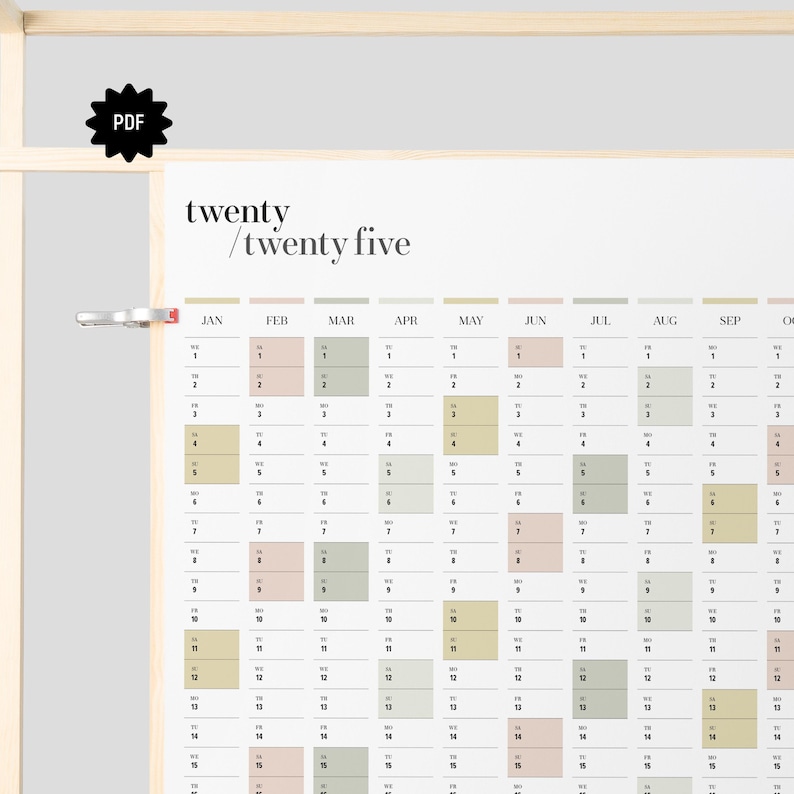 2025 Portrait Wall Planner Printable PDF A2 & A1 Yearly Calendar 12 ...