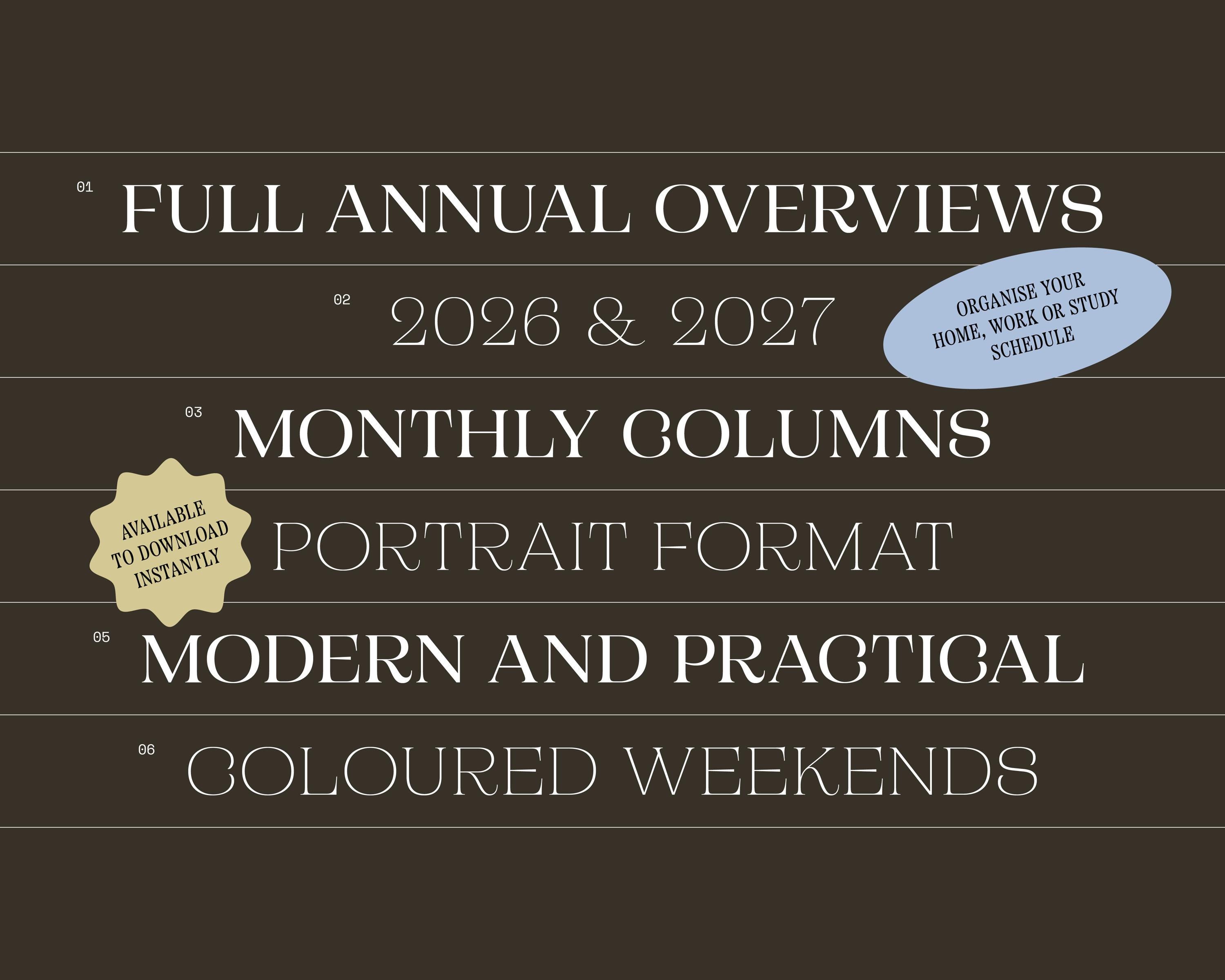 2026 + 2027 Printable Wall Planner Duo | A2 & A1 Portrait Yearly ...
