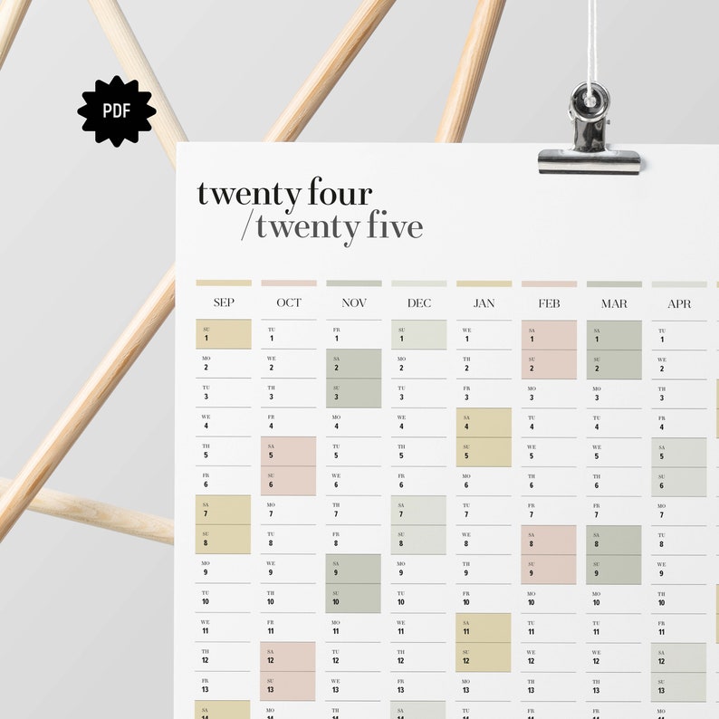 2024-2025 Mid Year Academic Wall Planner Printable PDF A2 & A1 Portrait ...
