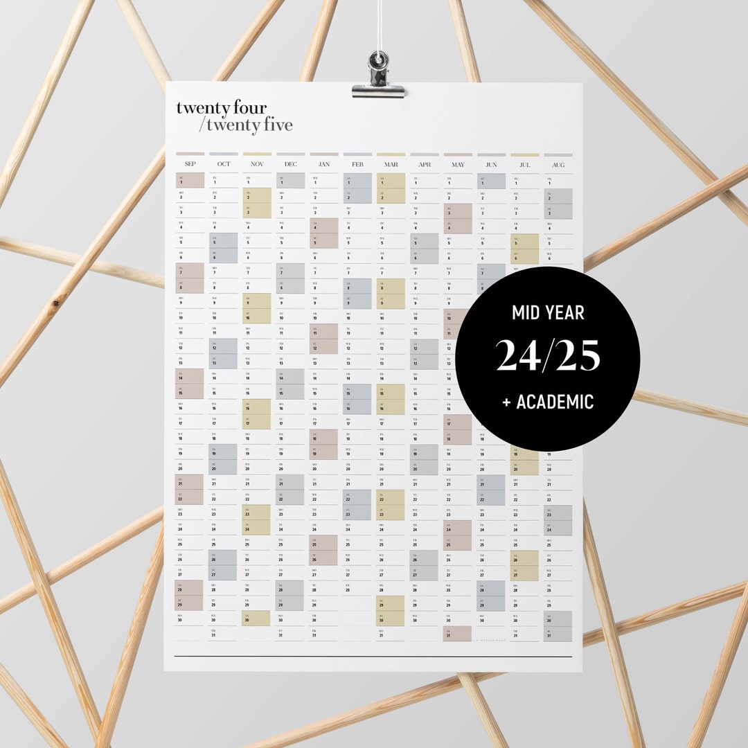 2024-2025 Mid Year Academic Wall Planner | Printable PDF | A2 & A1 ...