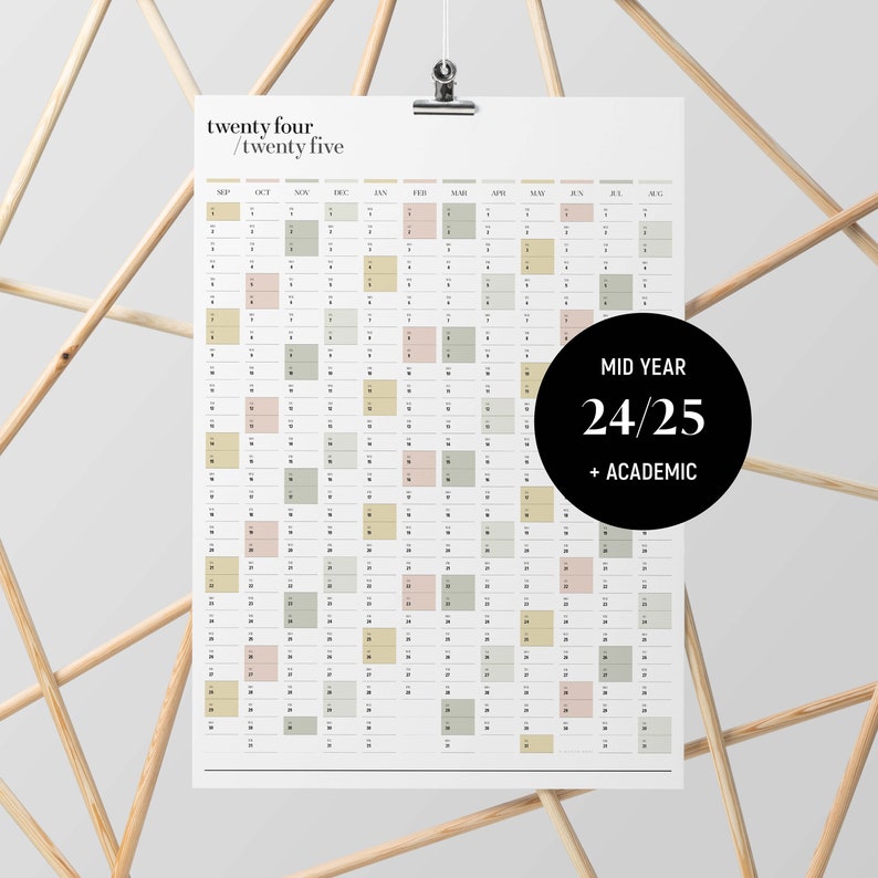 2024-2025 Mid Year Academic Wall Planner Printable PDF A2 & A1 Portrait ...