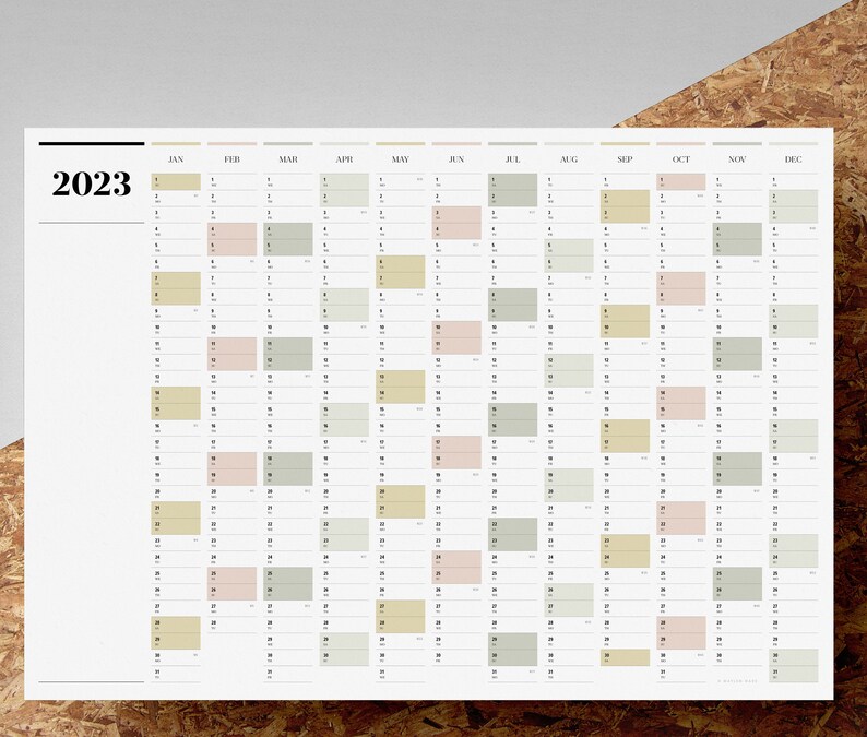 Printable PDF A2 & A1 Full Year Landscape Wall Planner - Etsy